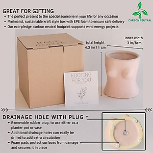 Boob Planter Body Vase Female Form Bust Flower Vase w/Drainage Hole, Speckled Matte Pink Ceramic, Modern Boho Home Decor Cute Small Indoor Plant Pot Feminine Women Shaped Sculpture Unique Boob Gifts