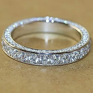 Gixaxak 925 Sterling Silver Cubic Zirconia Full Eternity Stackable White Clear CZ Eternity Ring Anniversary Wedding Engagement Band Ring Size 6-10 7