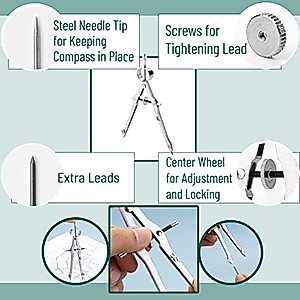 Mr. Pen- Metal Protractor and Metal Compass Set, Compass for Geometry, Geometry Set, Compasses, Protractor and Compass, Protractor for Geometry, Drawing Compass, Math Compass, Math Compass