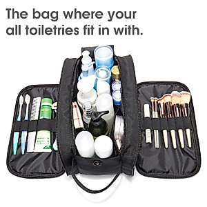 WANDF Hanging Travel Toiletry Bag for Women Men with TSA Approved Quart Size Bag Large Toiletries Cosmetics Makeup Organizer (Gold)