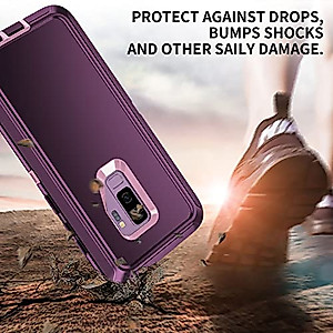 Mieziba for Galaxy S9 Case, Heavy Duty Shockproof Dust/Drop Proof 3 Layer Full Body Protection Rugged Durable Cover Case for Galaxy S9, Purple/Pink