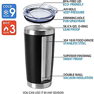 HASLE OUTFITTERS 20oz Tumblers Stainless Steel Mugs with Lid Double Wall Vacuum Insulated Coffee Cups for Cold & Hot Drinks (20oz-Black, 12 Pack)