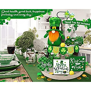 21 PCS St. Patrick's Day Decorations for Home St. Patrick's Day Tiered Tray Decor Set - Shamrock Decor Lucky Wood Sign Irish Kiss St. Patrick's Day Decor for Saint Patrick's Day Home Table Shelf