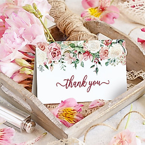 Artoid Mode 24 Pack Rose Flower Thank You Cards Wedding Greeting Cards Gift With Envelope Sticker Blank Note Cards for Birthday Wedding Baby Shower Bridal Shower, 4 x 6 Inch