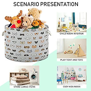 xigua Cat Dog Doodle Round Storage Basket Collapse Canvas Fabric Storage Bin with Cotton Handles for Organizing Home/Kitchen/Nursery/Office/Toy
