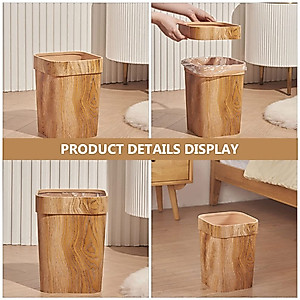 Ciieeo Imitation Wood Grain Trash Can Retro Square Wastebasket Decorative Storage Bins Small Plastic Trash Can Bathroom Garbage Can Flower Holder Bucket for Home Kitchen 12L