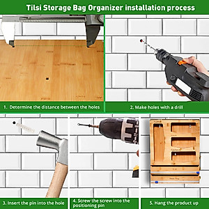 TILSI Storage Bag Organizer, Plastic Wrap Organizer and Dispenser with Cutter for Kitchen, Compatible with Gallon, Quart, Sandwich and Snack Variety Size Bag