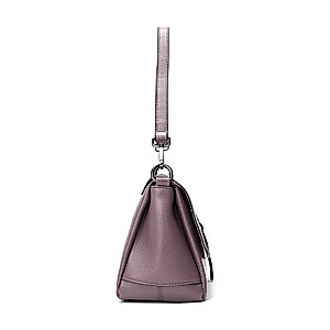 100% Women genuine leather small shoulder bag purse soft full grain leather middle aged lady crossbody bag handbag (Purple)