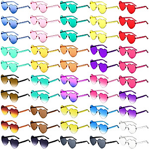 50 Pairs Heart Shaped Rimless Sunglasses Bulk Transparent Colored Love Glasses Frameless Eyewear Party Favor Women Kid Adult(Multicolored)