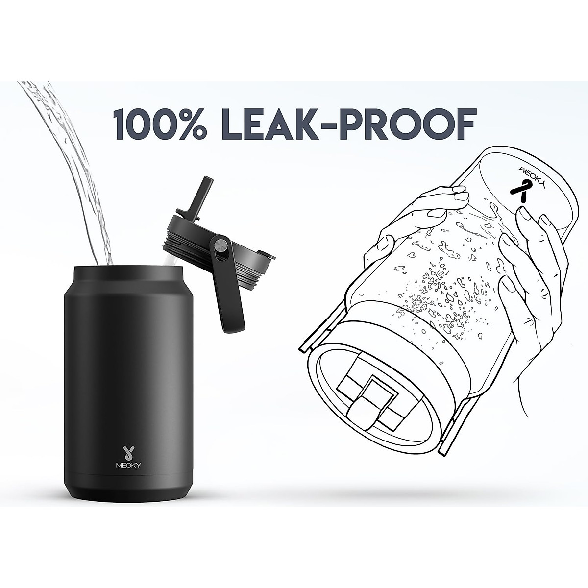 Meoky 50 oz Tumbler with Handle, Stainless Steel Vacuum Insulated Water Bottle, Keeps Cold for 36 Hours, 100% Leak Proof, BPA-free, Non-slip Base (Night