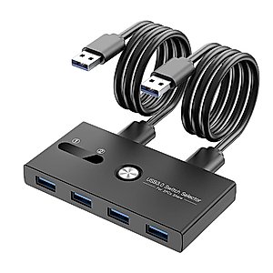 USB Switch, USB 3.0 Switcher 2 Computers Share 4 USB for PC Mouse Keyboard Printer Scanner, USB KVM Switch Selector Compatible with Windows, Mac, Linux