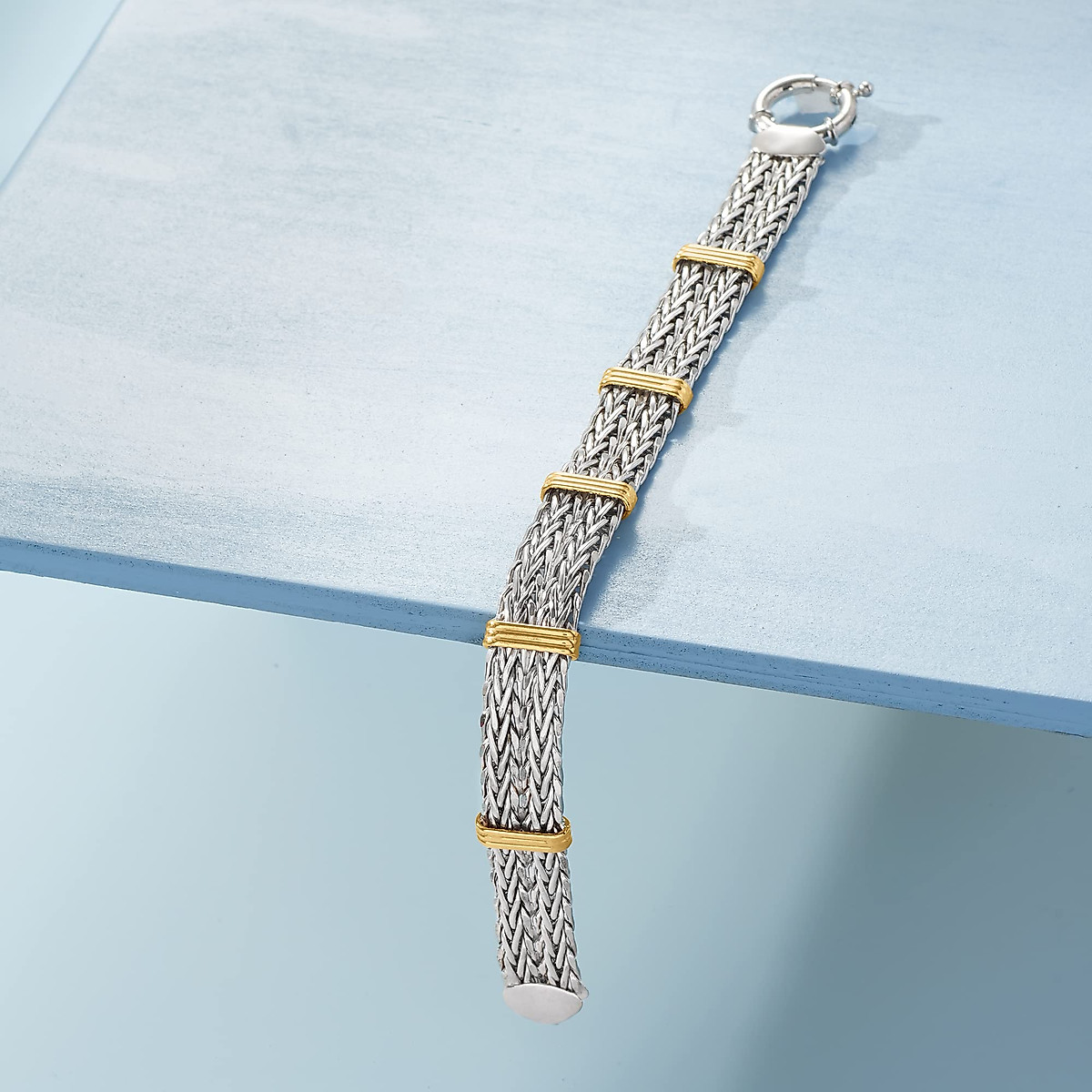 Ross-Simons Two-Tone Sterling Silver Wheat-Link Bracelet. 8 inches