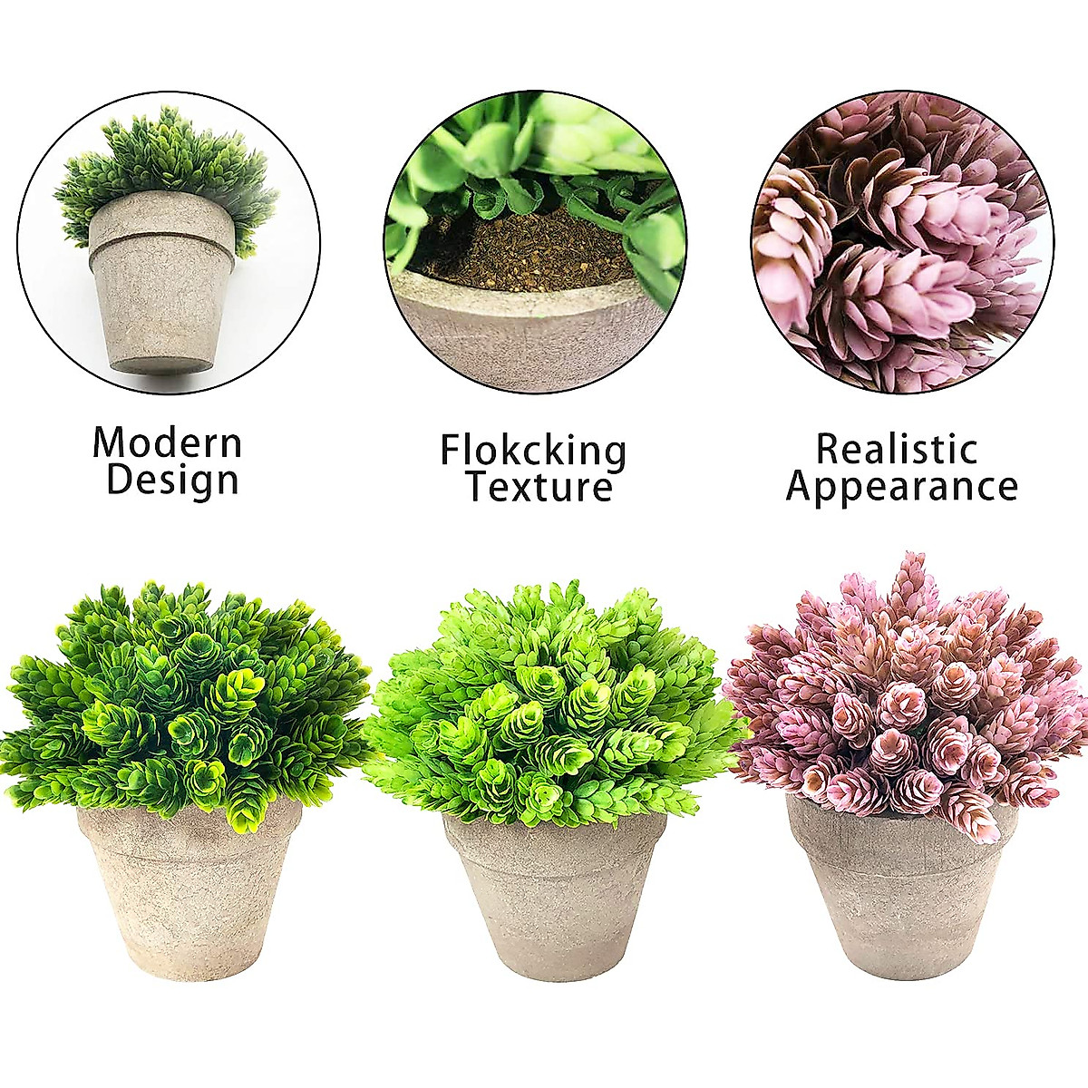 Small Artificial Potted Plants, 3 Pack Mini Fake Plants in Pot for Home Decor Indoor & Outdoor, Faux Plastic Green Grass Ball Greenery Plants for Wedding Farmhouse Shelf Office Tabletop Garden