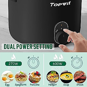 Topwit Electric Pot with Steamer, 1.5L Non-stick Ramen Cooker, Hot Pot Electric, Electric Pot for Cooking Pasta, Noodles, Steak, Egg, Portable Pot with Dual Power Control, Dorm Room Essentials, Black…