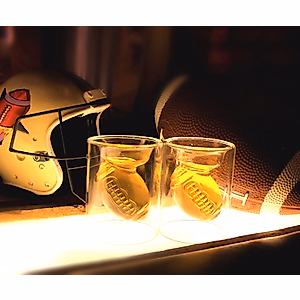 MADARC SPORT - Set of 4 - Football Reversible Shot Glasses 2Oz / 4.5Oz, with 3D relief Football Ball Shape inside - (Modern)