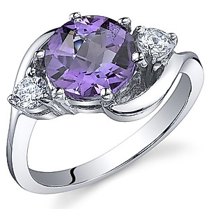 PEORA Amethyst 3-Stone Ring for Women 925 Sterling Silver, Natural Gemstone, 1.75 Carats Round Shape 8mm, Size 5