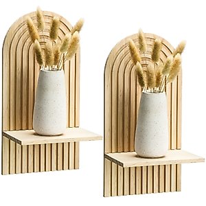 Tatuo 2 Pieces Boho Wooden Rainbow Wall Shelves Bohemian Hanging Shelf Wall Mount Book Shelf for Living Room Bathroom Bedroom Classroom Office Nursery Wall Decor (Classic)