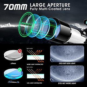 Telescope for Kids Adults Beginners,70mm Aperture 400mm Focal Length Telescopio for Astronomy, Multi Coated Travel Refractor Astronomical Telescopes with Wireless Remote