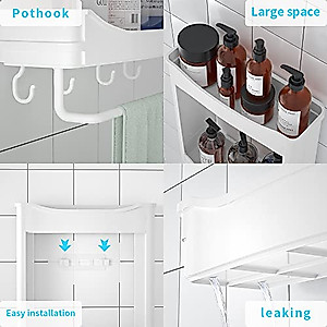 BAANIN Shower Caddy Shelf, Adhesive Wall Mounted Shower Organizer 2 Tier, No Drilling Waterproof Shower Shelves with 4 Hooks for Inside Shower, Lavatory, Washroom, Restroom, Toilet, Kitchen