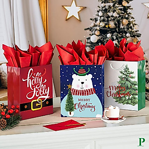 24 Large Christmas Gift Bags Bulk With Handles, 26 Tissue Paper and 60 Count Christmas Gift Tags Set-24 Assorted Designs Big Size Sacks Set For Wrapping Xmas Holiday Presents