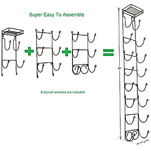 Bath Towel Rack in Bathroom. Wine Racks in Kitchen. Wall Mounted Shelves for Towels hat Organization. Great Decor Accessories. Metal Hooks. 3 Pieces. Premium Presents Brand. (Black)