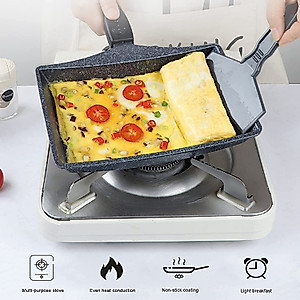 TINGJUNN Omelet pan smokeless frying pan, non-stick tamagoyaki frying pan, wave-bottom wheat rice omelet pan, rectangular frying pan with anti-scalding handle, easy to clean.