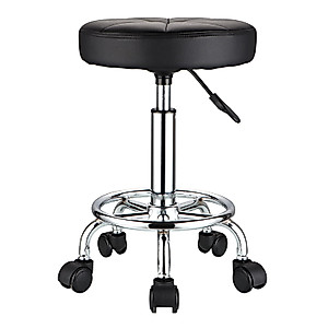 HMTOT Swivel Stool with Wheels Round Rolling Stools PU Leather Height Adjustable Black