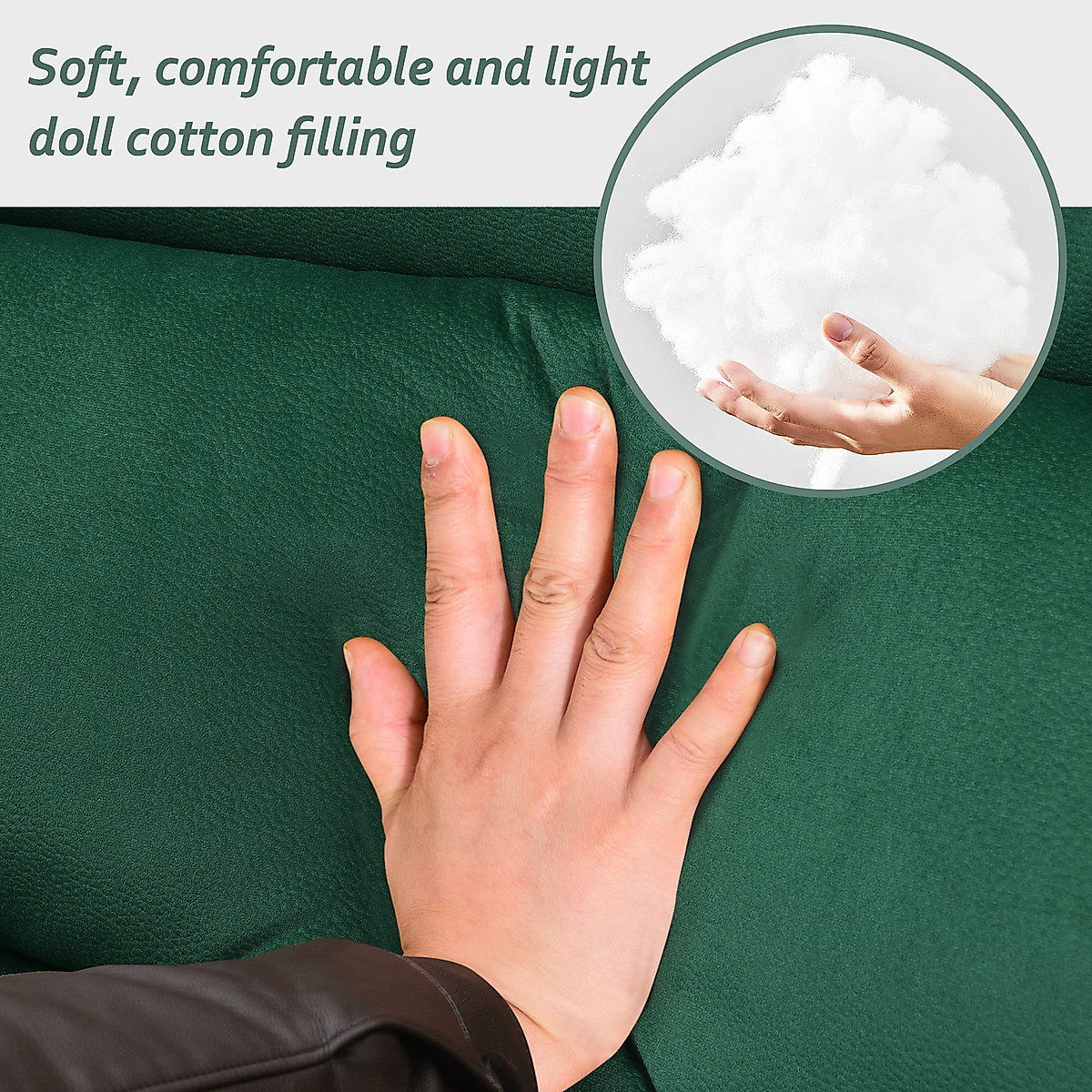 Prohon 111" L Shaped Convertible Sofa Left/Right Hande Chaise, Flannel Sectional Couch w/Gold Legs for Bedroom, Living Room, Green