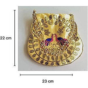 Indian Handmade Potli Bag For Women Jewelry Coin Pouch Batwa Casual Organizer Pearls Clutch With Handle Wedding & Evening Party Purse BY PANACHE MERCHANT (Beige)