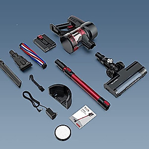 WLUPEL Cordless Vacuum Cleaner, 250W Stick Vacuum Cleaner with 30KPA Powerful Suction, Lightweight Handheld Vacuum LED Display for Carpet and Floor, Pet Hair (Hero 8-Red)