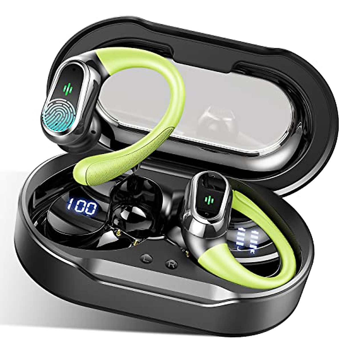 Wireless Earbuds Headphones Bluetooth 5.3, 50Hrs Playtime with LED Display, Over Ear Buds Noise Cancelling Mic, Stereo Bass Bluetooth Earbuds with Earhooks, IP7 Waterproof Earphones for Sports Workout