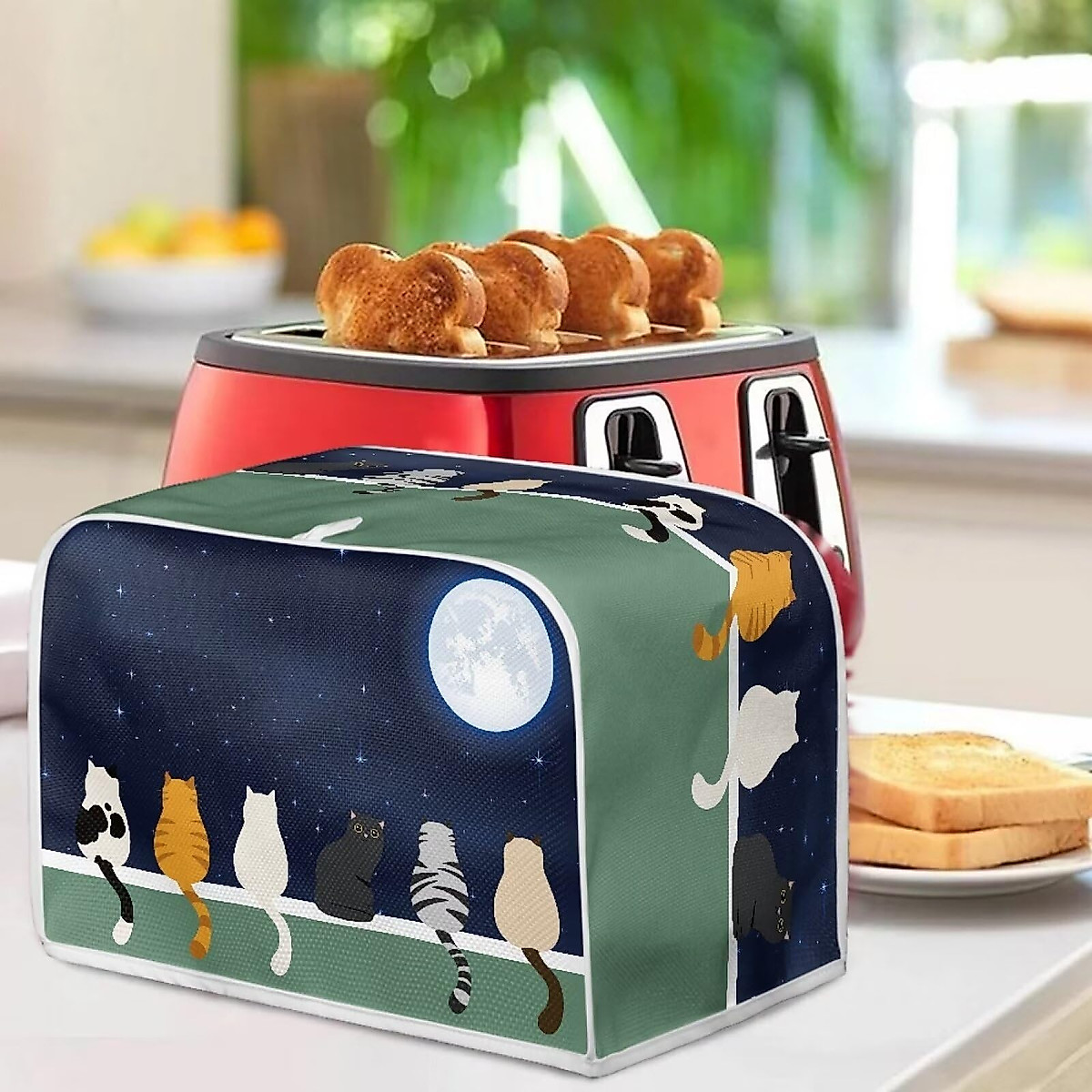 Baxinh Galaxy Print Oven Cover Kitchen Bread Machine Protector, Moon Cat 4 Slice Toaster Cover for Home, Anti Dust Fingerprint Coaster Cover, Kitchen Small Appliance