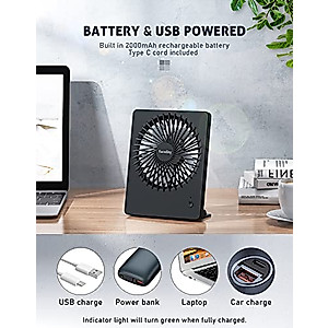 FARADAY Small Table Fans Rechargeable Portable 180°Tilt Folding Desk Fans Battery Operated Personal Fan Ultra Quiet For Home Bedroom Office Desktop, 3 Speeds (Black)