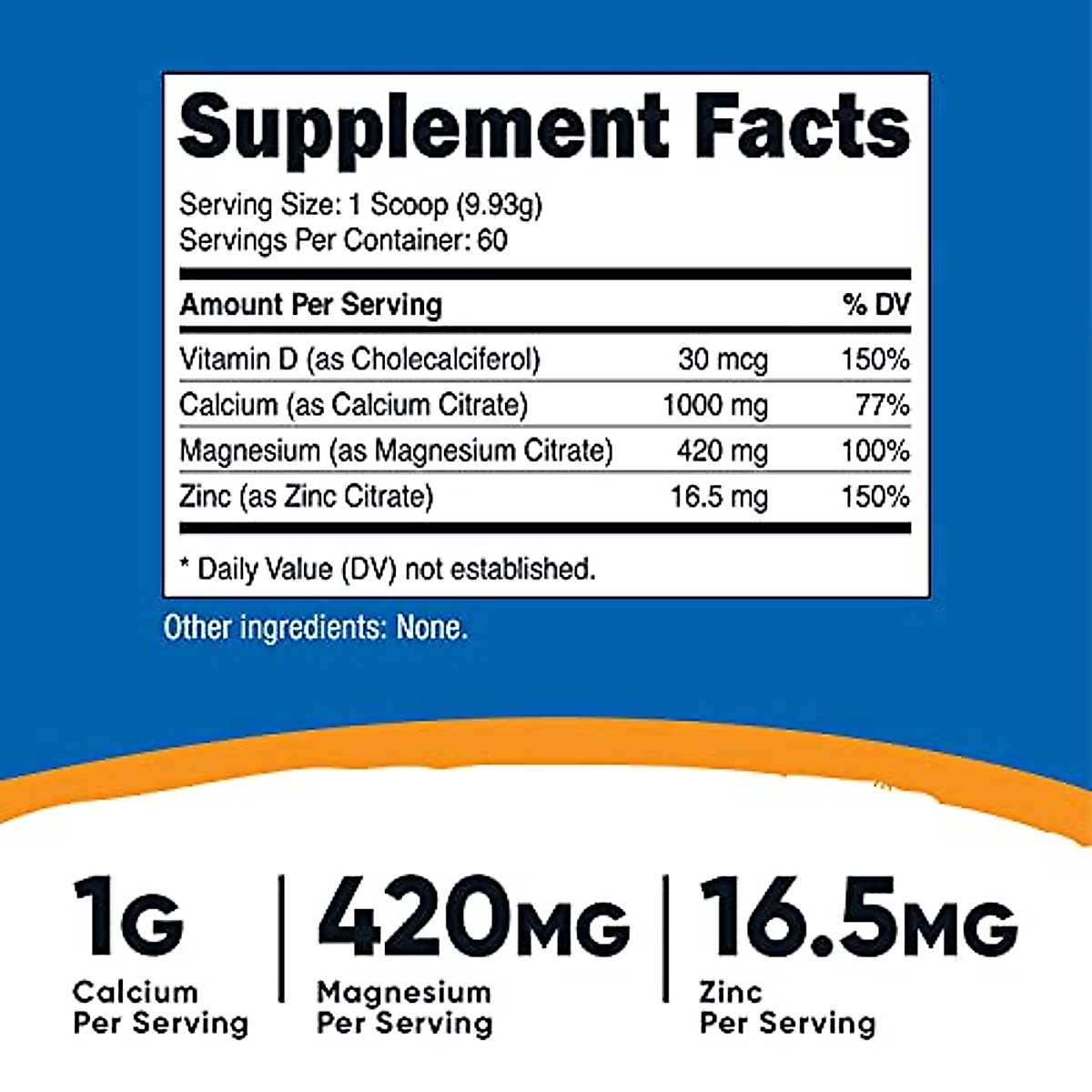 Nutricost Calcium Magnesium Zinc with Vitamin D3 Powder, 60 Servings (Unflavored) - Calcium (1000 MG) Magnesium (420 MG) Zinc (16.5 MG) Vitamin D3 (30 MCG) - Gluten Free, Non-GMO
