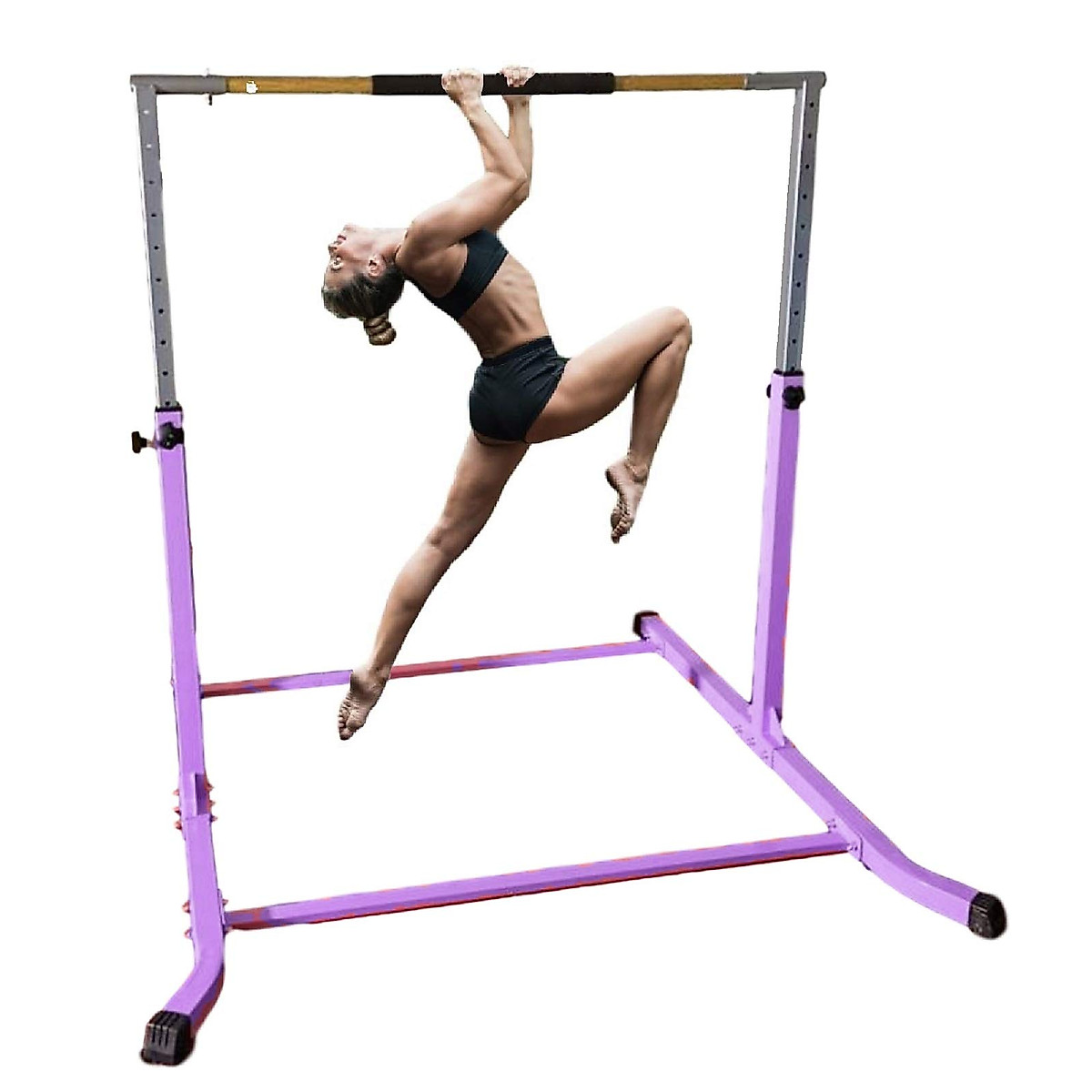Pro-Gymnastics Gymnastics Kip Bar Horizontal Bar Professional Junior Gymnastic Training High Bar Asymmetric Bar 13 Level Height Adjustable Expandable 3 to 5 FT Cushioned Bar & Curved Legs (Purple)