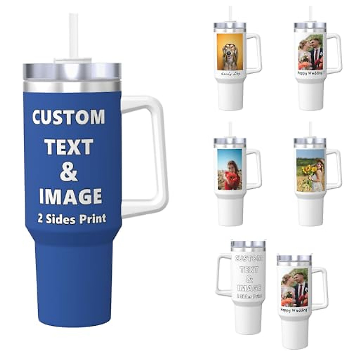 Custom 40oz Tumblers with Handle Personalized with Name Photo Text Logo Travel Cup Customized Christams Fathers Mothers Day Gifts For Mom Dad Friends, Bluish Violet