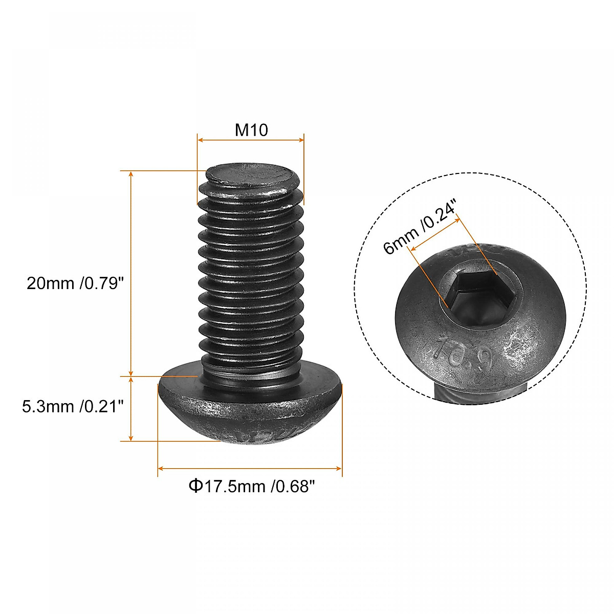 uxcell M10x20mm Hex Socket Button Head Cap Bolts Screws Alloy Steel 15pcs