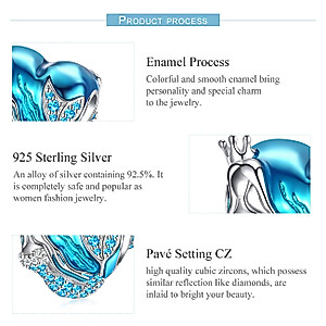 FOREVER QUEEN Mermaid Charms fit Charms Bracelet 925 Sterling Silver Charms Bead CZ Heart Shape Blue Enamel Bead Ocean Sea Charm for Snake Bracelets Necklace Women Girls Gift