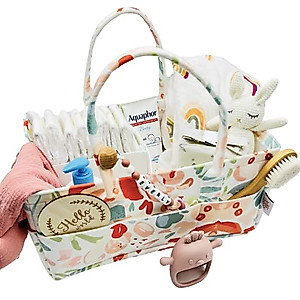 CielShop Baby Diaper Caddy Organizer Nursery Basket Set | Nursery Storage Bin and Car Organizer for Diapers and Baby Wipes (Floral)