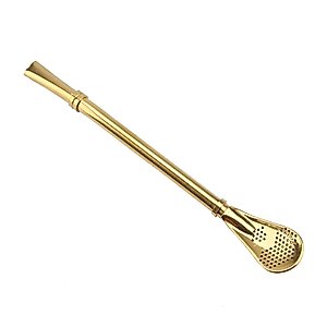 Multi function Drinking Straw, 4 in 1 Design Beverage Straw Tea Filter stirring rod and Fruit Spoon Made of 304 Stainless Steel Food Safety and Easy Maintain for Home Office Cafes Bar (Gold)