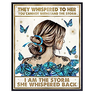 Positive Quotes Inspiration Wall Art & Decor - She Whispered Back I Am The Storm - Boho Hippie Wall Art - Motivational poster - Encouragement Gift for Woman - Blue Bedroom Home Office Living room Art