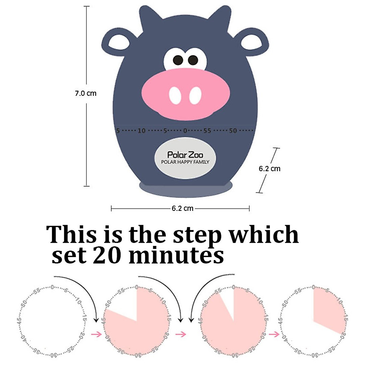 Golandstar Cute Cartoon Cow or Bear Timers 60 Minutes Mechanical Kitchen Cooking Timer Clock Loud Alarm Counters Mini Size Manual Timer (White Bear)