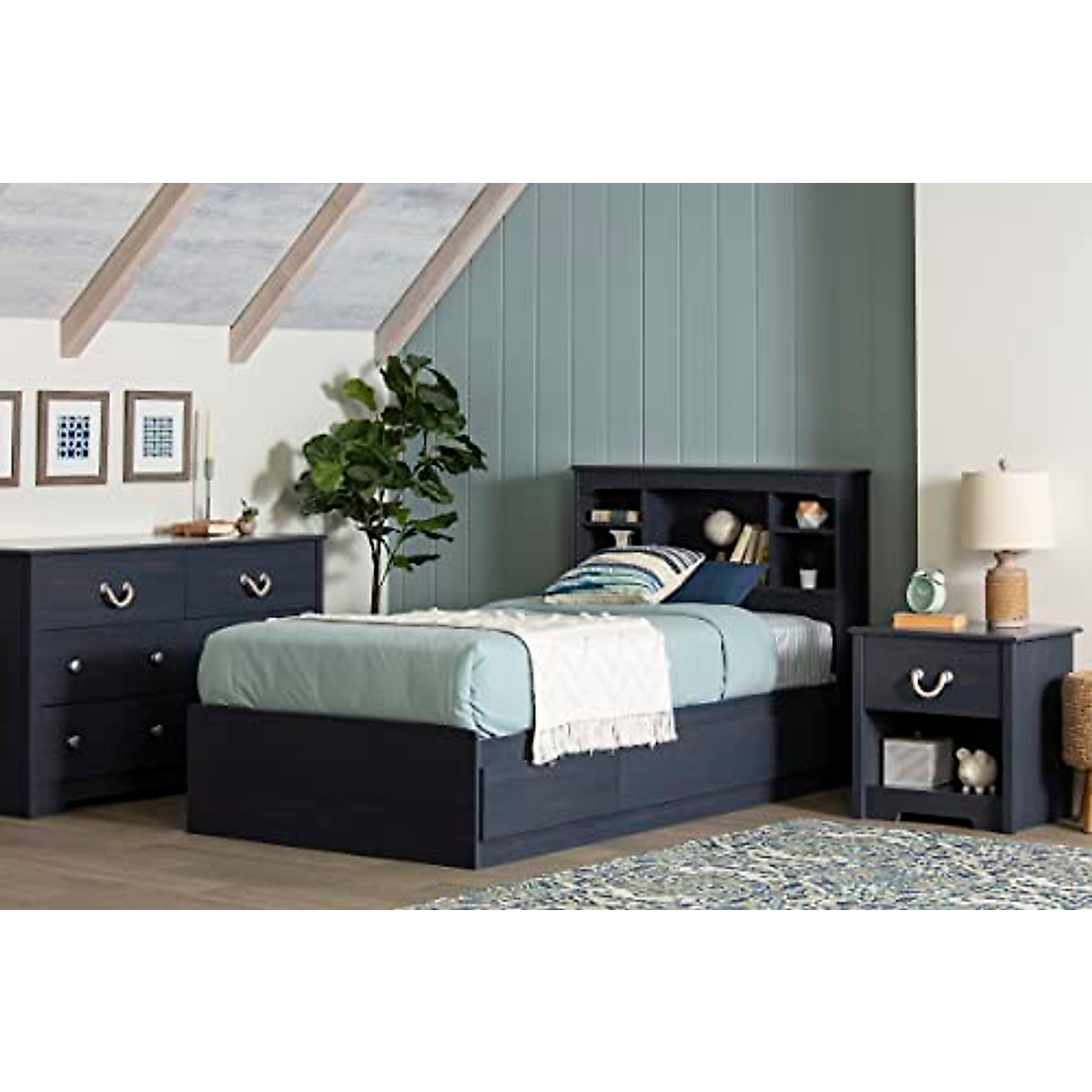 South Shore Aviron Mates Bed with 3 Drawers, Twin 39-inch, Blueberry