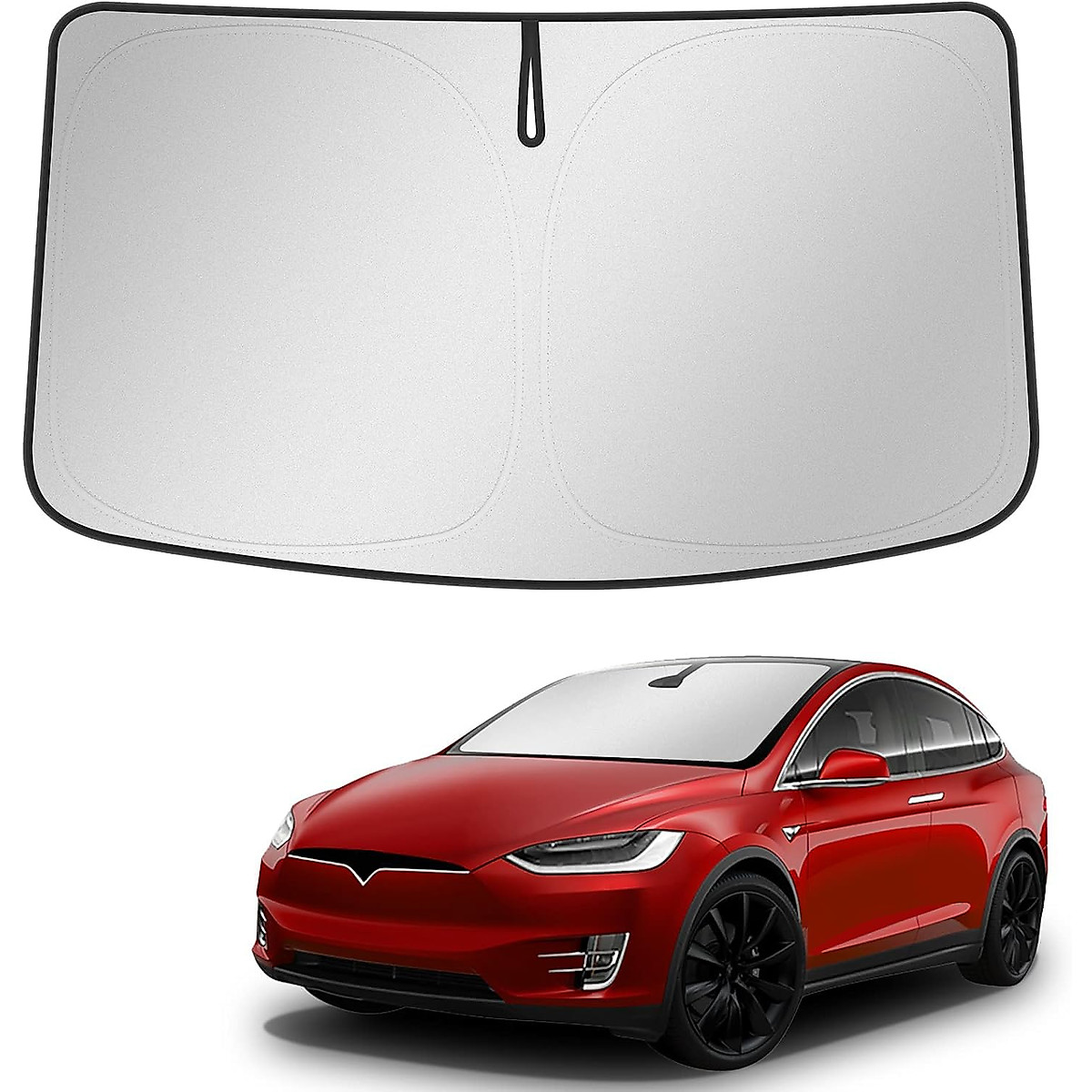 BASENOR Tesla Model X Windshield Sunshade Folding Sun Visor Protector Sun Shade Cover with a Storage Bag Fit Model X 2021-2024