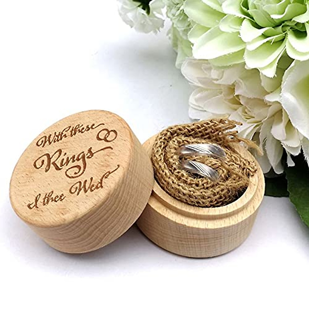 ZZYINH AN207 Personalized Engraving Rustic Wedding Wooden Ring Box Jewelry Trinket Storage Container Holder Custom with These Rings Small Jewelry