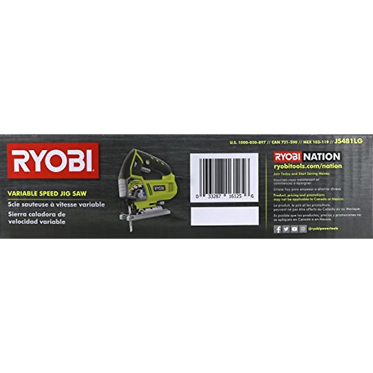 Ryobi JS481LG 4.8 Amp Corded Variable Speed T-Shank Orbital Jig Saw w/ Onboard LED Lighting System