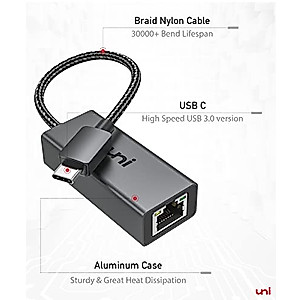 USB-C to Ethernet Adapter, uni [Thunderbolt 3/4 Compatible] Gigabit Ethernet Adapter, Type-C to RJ45 Adapter for MacBook Pro/Air M2, iPad Pro/Air, Dell XPS 13, Surface Laptop 5, Switch Lite