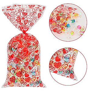 Konsait Valentine's Day Heart Love Cellophane Treat Bags, 120 Pcs Red Heart Love Candy Wrapper Bags with Twist Ties for Baby Shower Birthday Party Favors Valentines Cookies Goodie Gift Bags