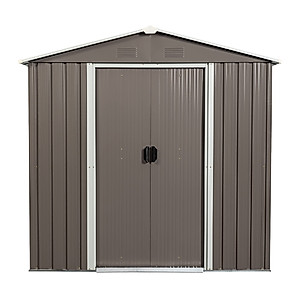 RITSU 6ft x 5ft Outdoor Storage Shed, Outdoor Metal Storage House with Sliding Door for Bike, Tools, Garden Shed Small Tool Outside Storage Cabinet for Backyard, Patio, Lawn, Spire, Grey
