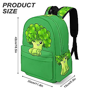 Broccoli Cartoon Laptop Backpack Printed Shoulder Bag Casual Daypack Travel Camping Work Bags